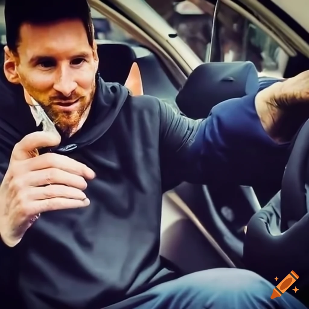 Lionel messi driving a taxi in the streets of barcelona on Craiyon