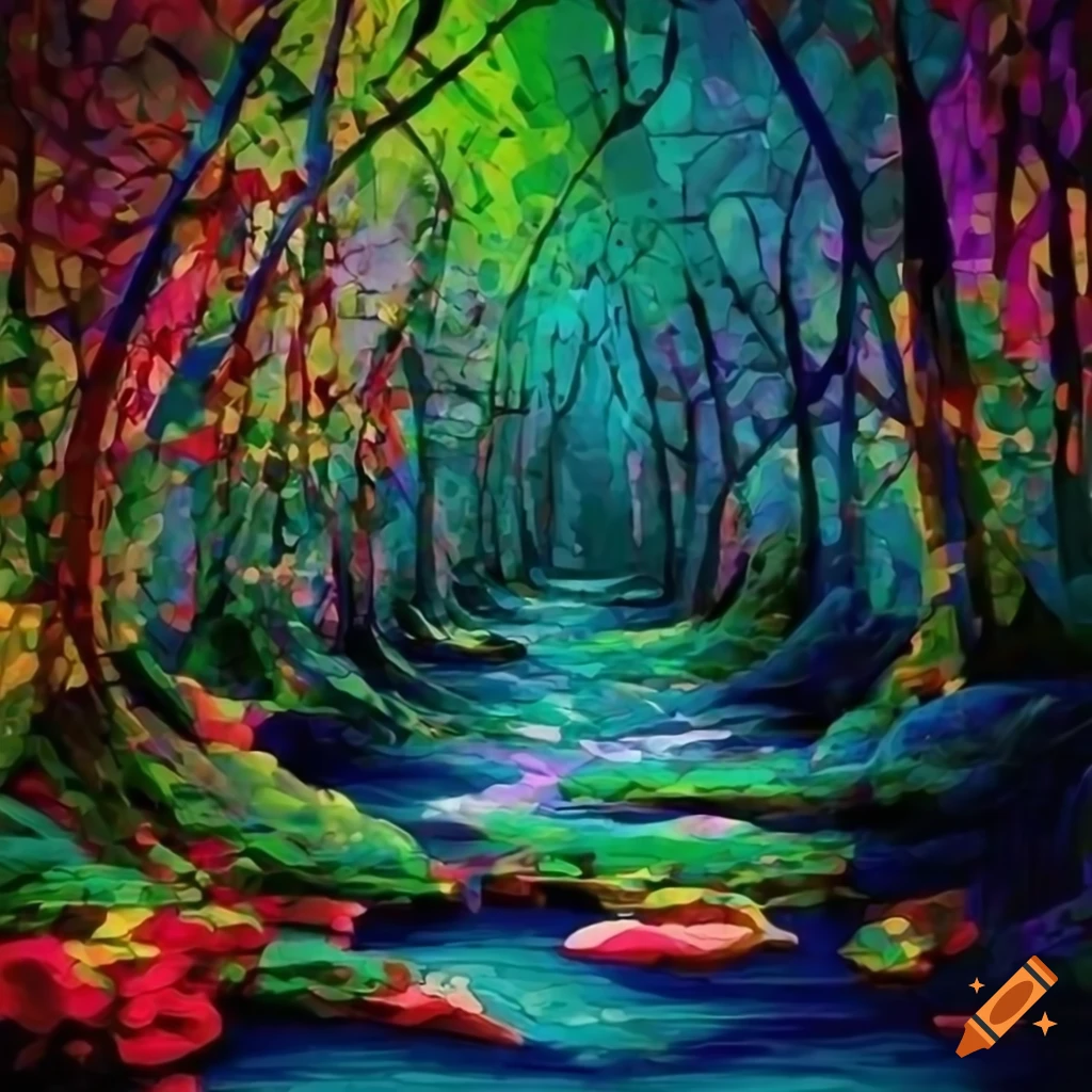 High resolution modern art mosaic geometric colourful enchanted forest ...