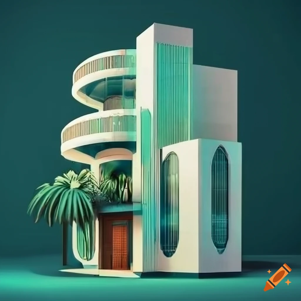 An art deco inspired house with courtyard and lush tropical landscaping ...