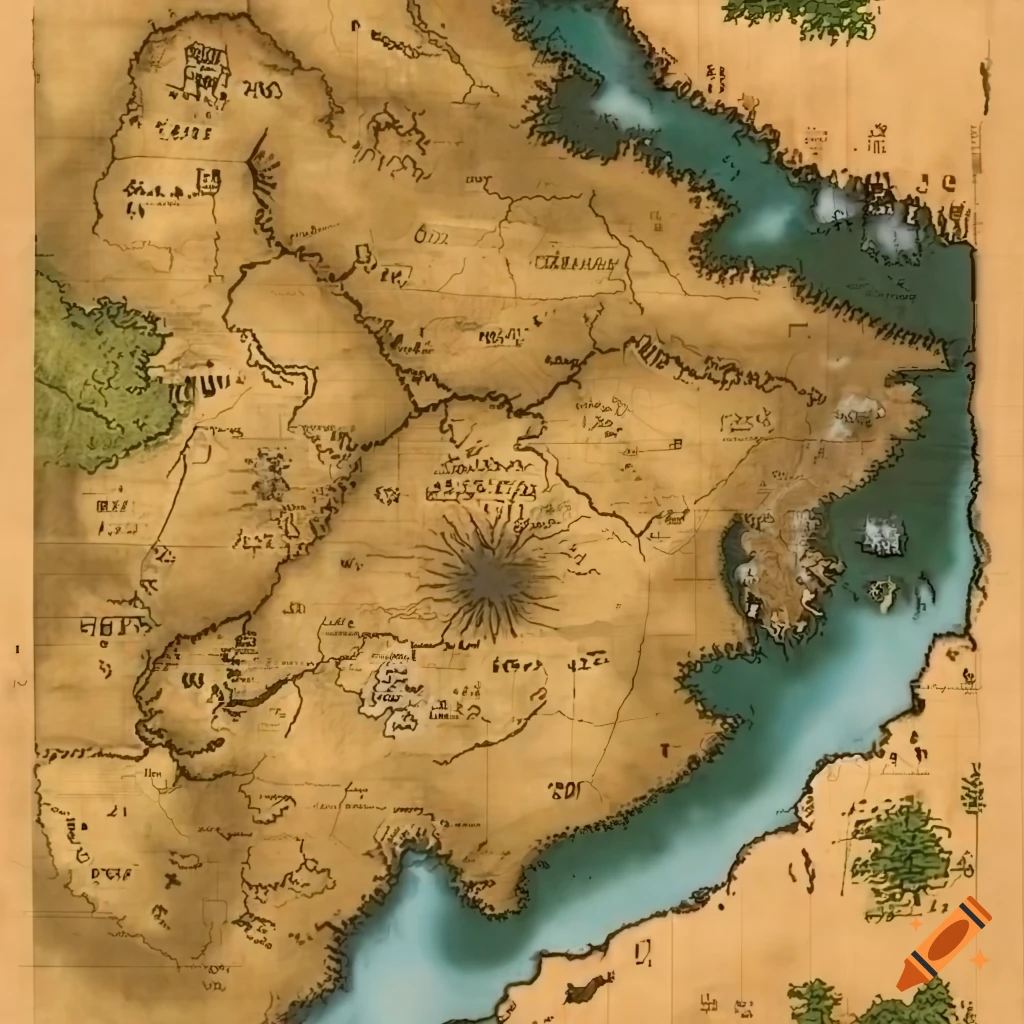 Fantasy map of a primal continent, inhabited by tribal people on Craiyon