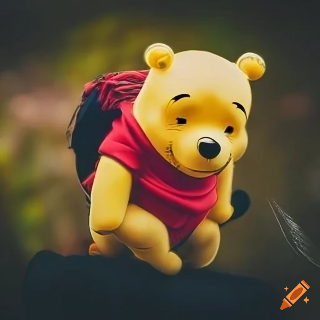 Winnie the pooh ,fishing rod, backpack,fish,relax