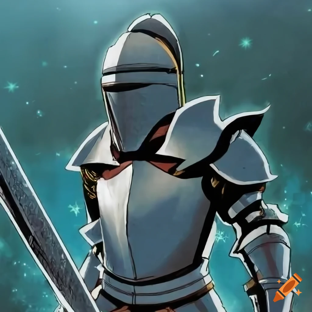 A knight wearing black armor and half helmet, manga, manga, color ...