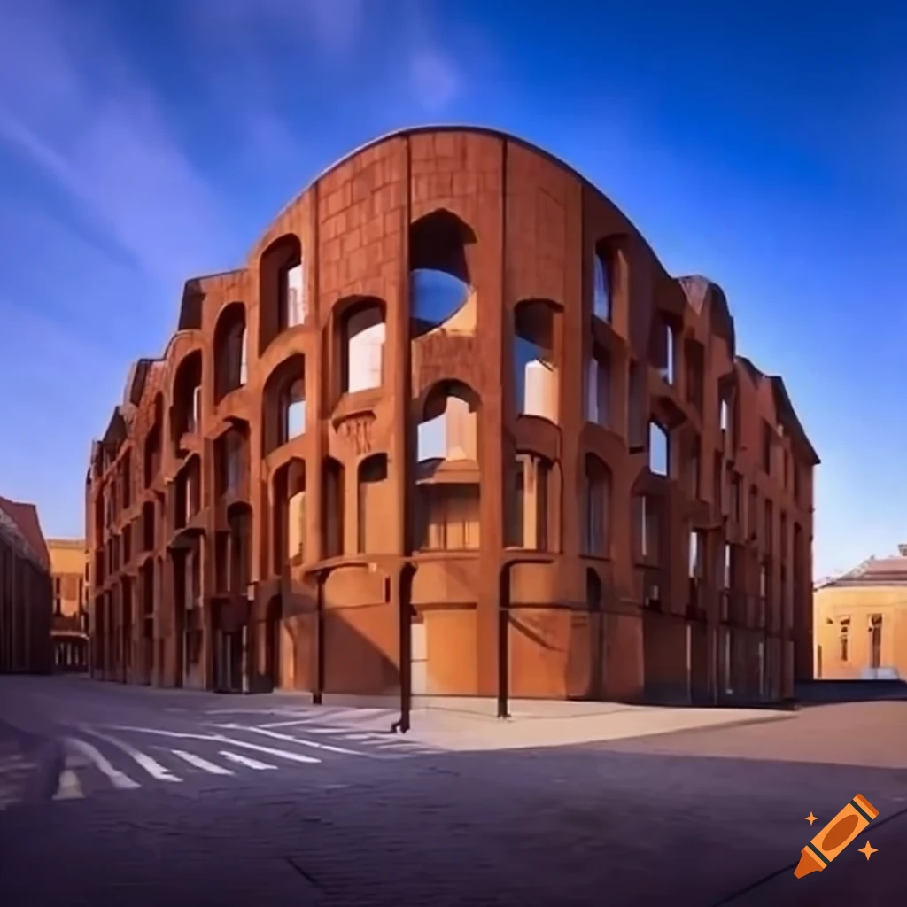 Architectural university. with a brick facade. round shape two floors