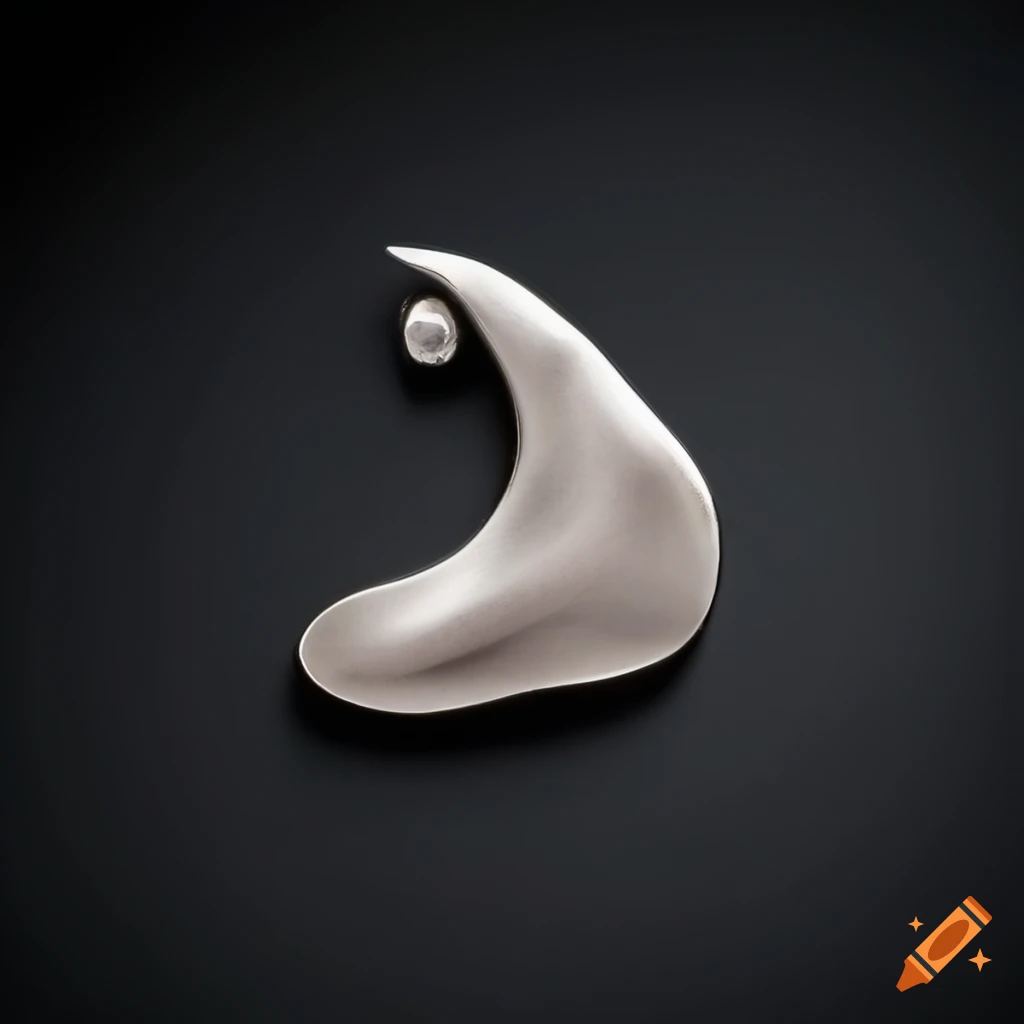 Minimal abstract brooch design fluid shapes silver color on Craiyon