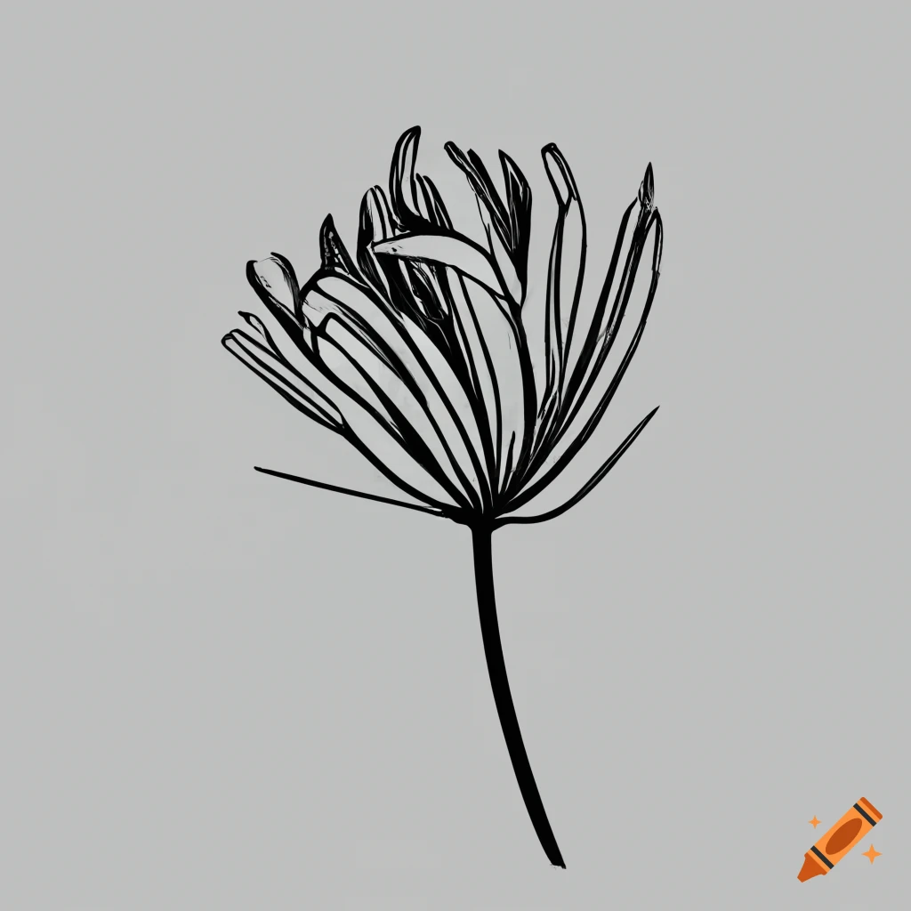 Hand drawn creative wildflower design, side profile, simple ...