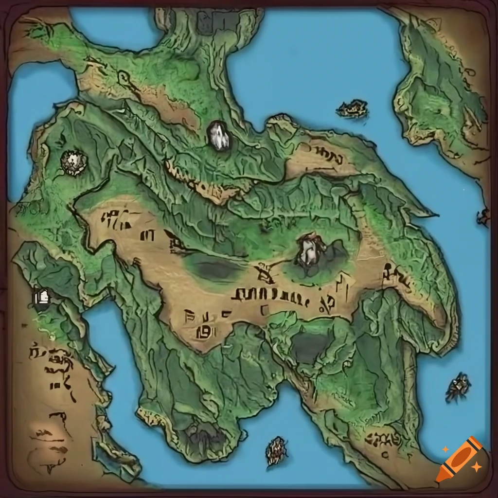 Fantasy map of a primal fantasy world on Craiyon
