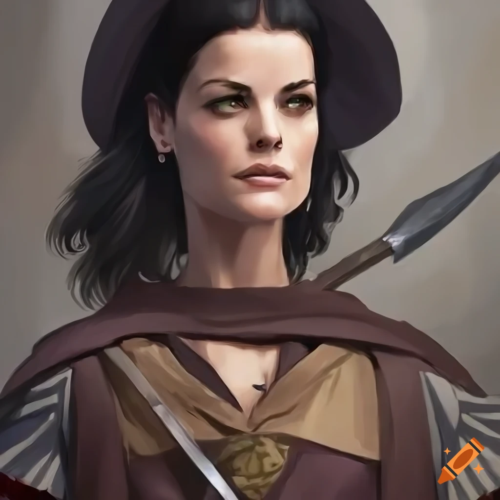 Jaimie alexander as serious dnd female ranger, poncho, musketeer hat ...
