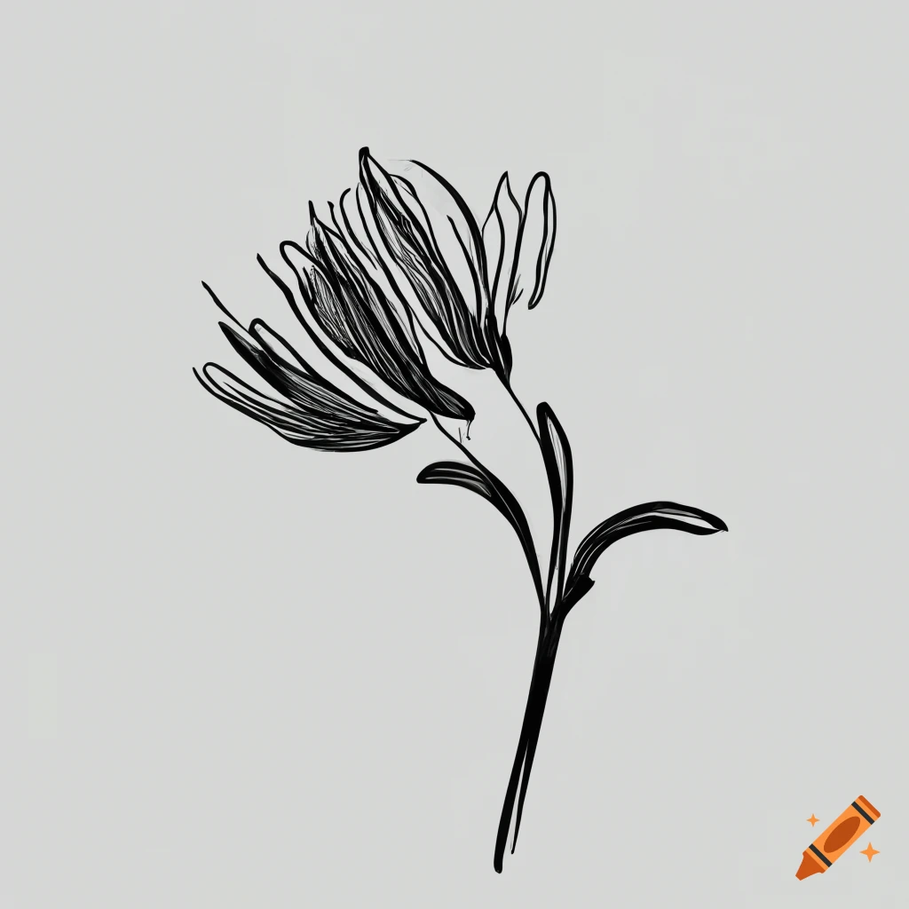 Hand drawn creative wildflower design, side profile, simple ...