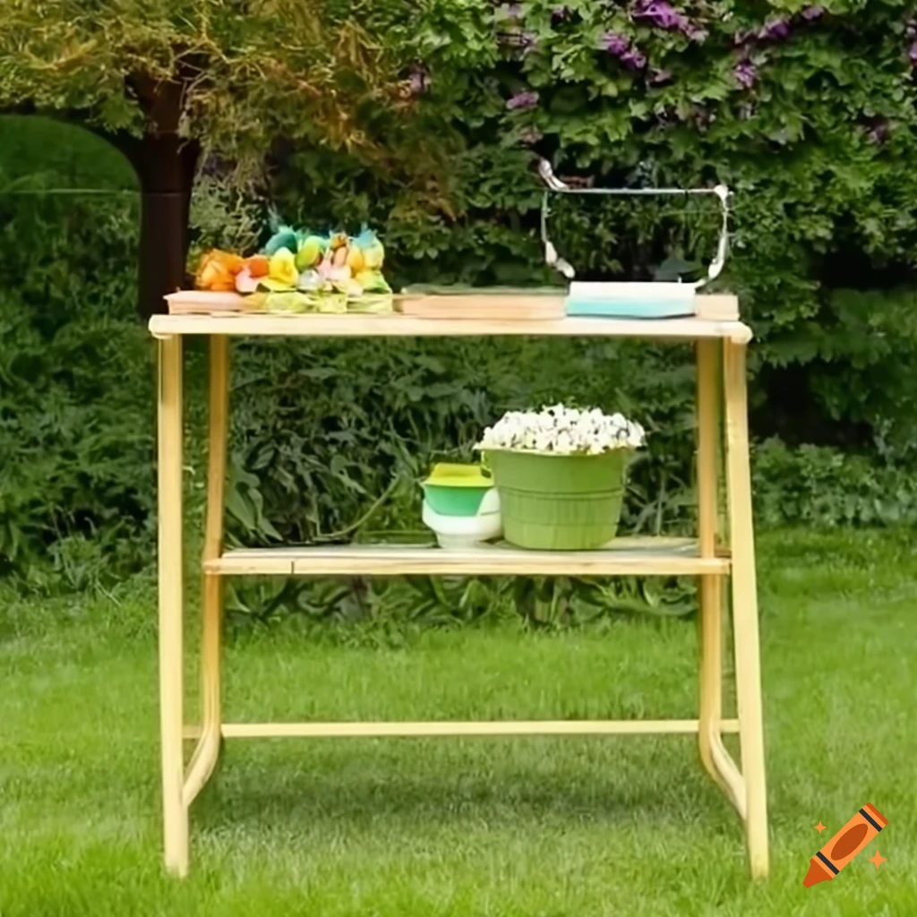 Outdoor 80's style refreshment stand by a garden on Craiyon