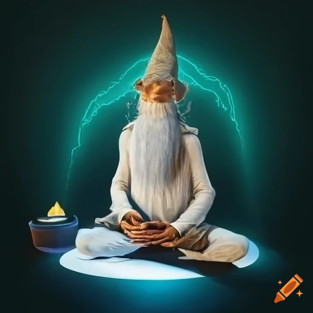 Merlin the magician practicing yoga on Craiyon