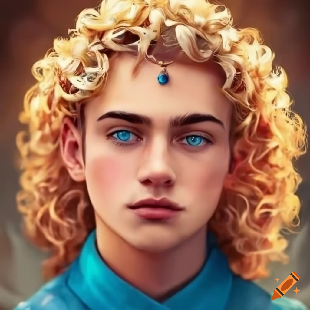 An Handsome Man Who Has Blonde Curly Hair Blue Eyes Wearing Crown On