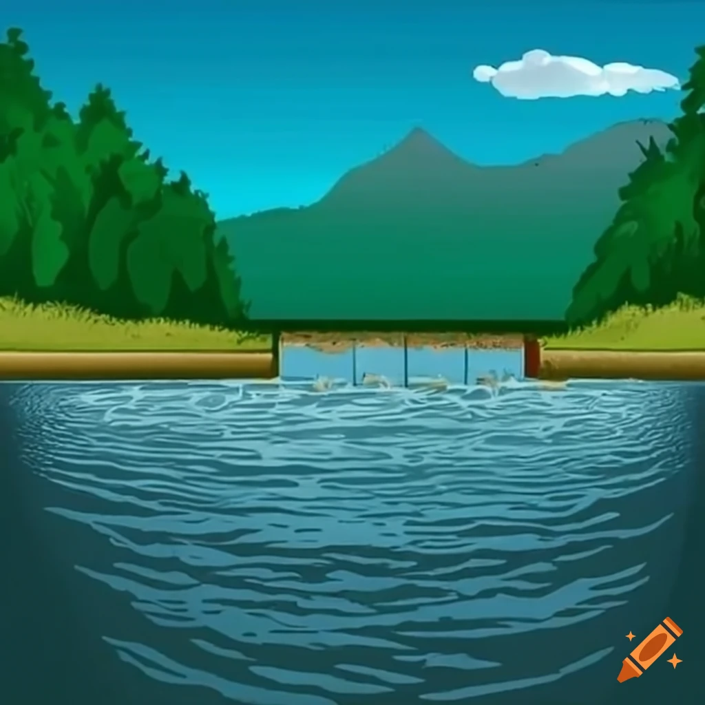 A flood defense structure on a river on Craiyon