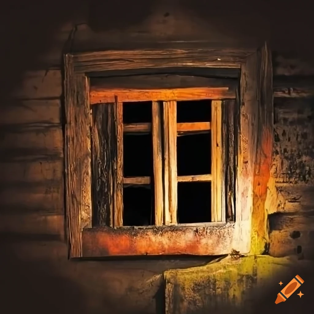 An old indian village wooden havali window at night on Craiyon