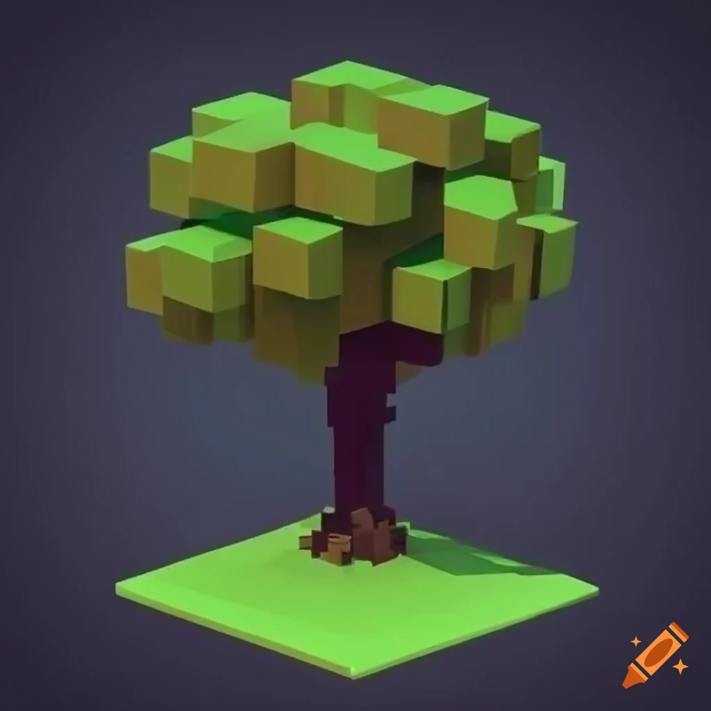 A voxel-style tree in a low-poly environment