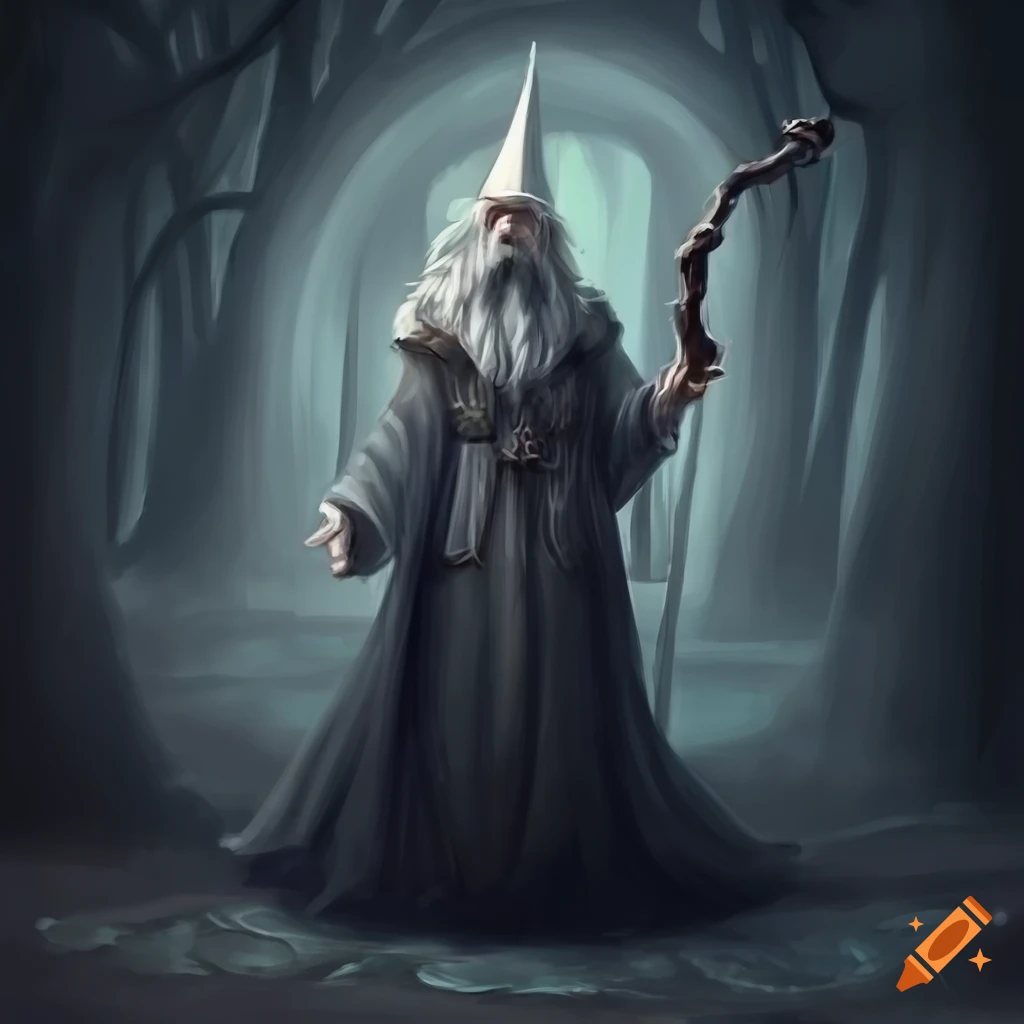 Fantasy art wizard with a grey circle around him on Craiyon