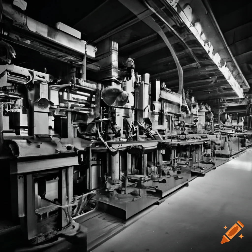 Factory of the 60s with machinery and mechanisms