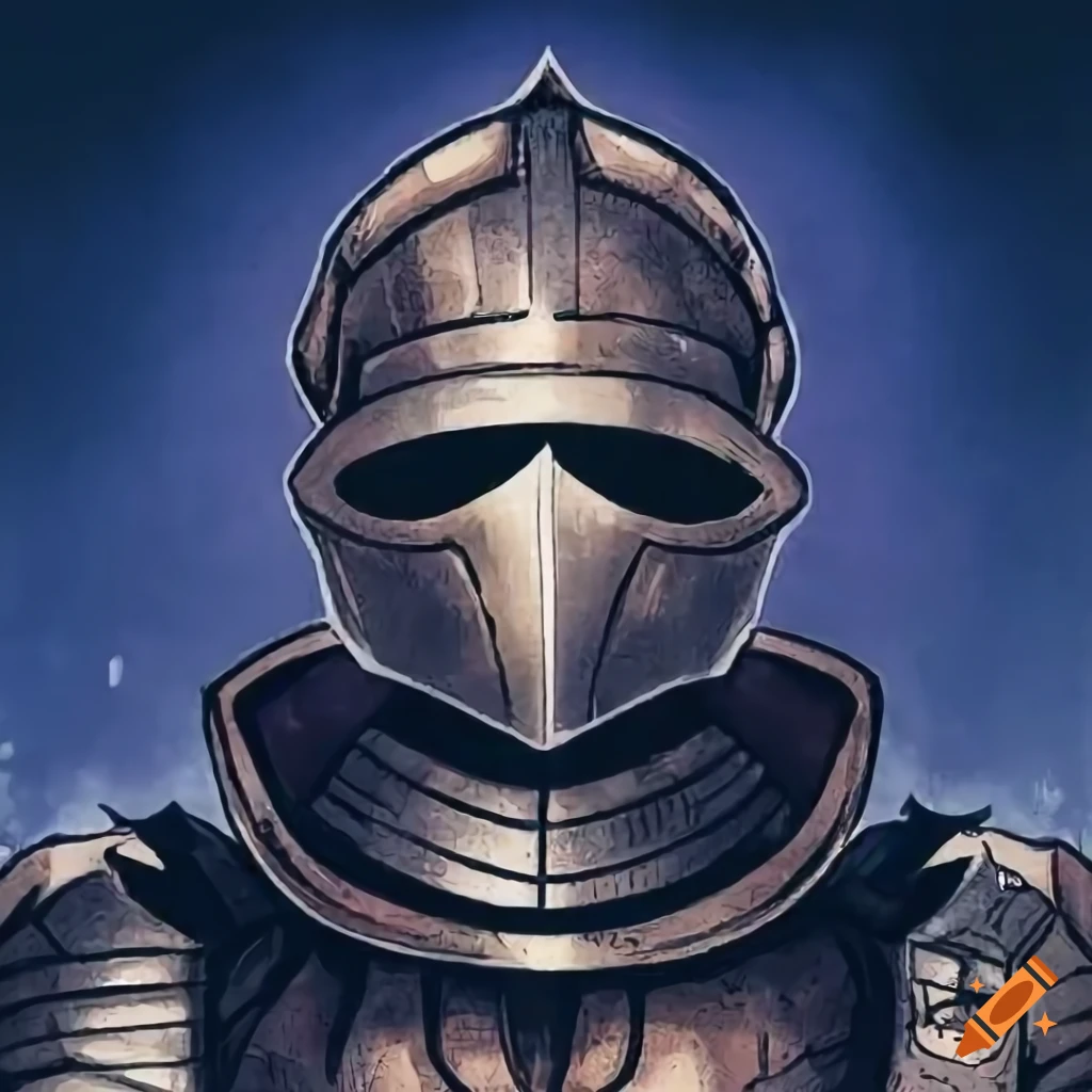 A knight wearing black armor and half helmet, manga, manga, color ...