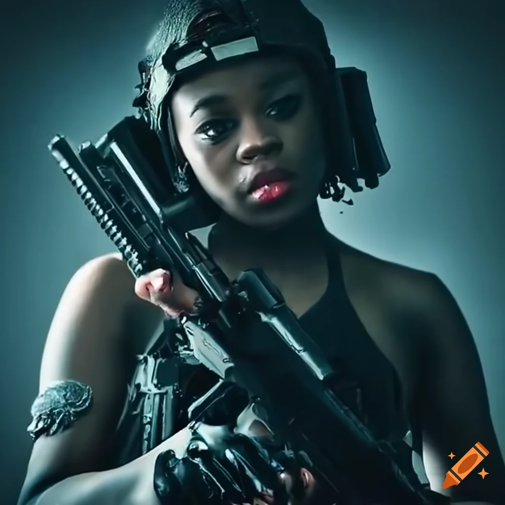 Black woman playing airsoft on Craiyon