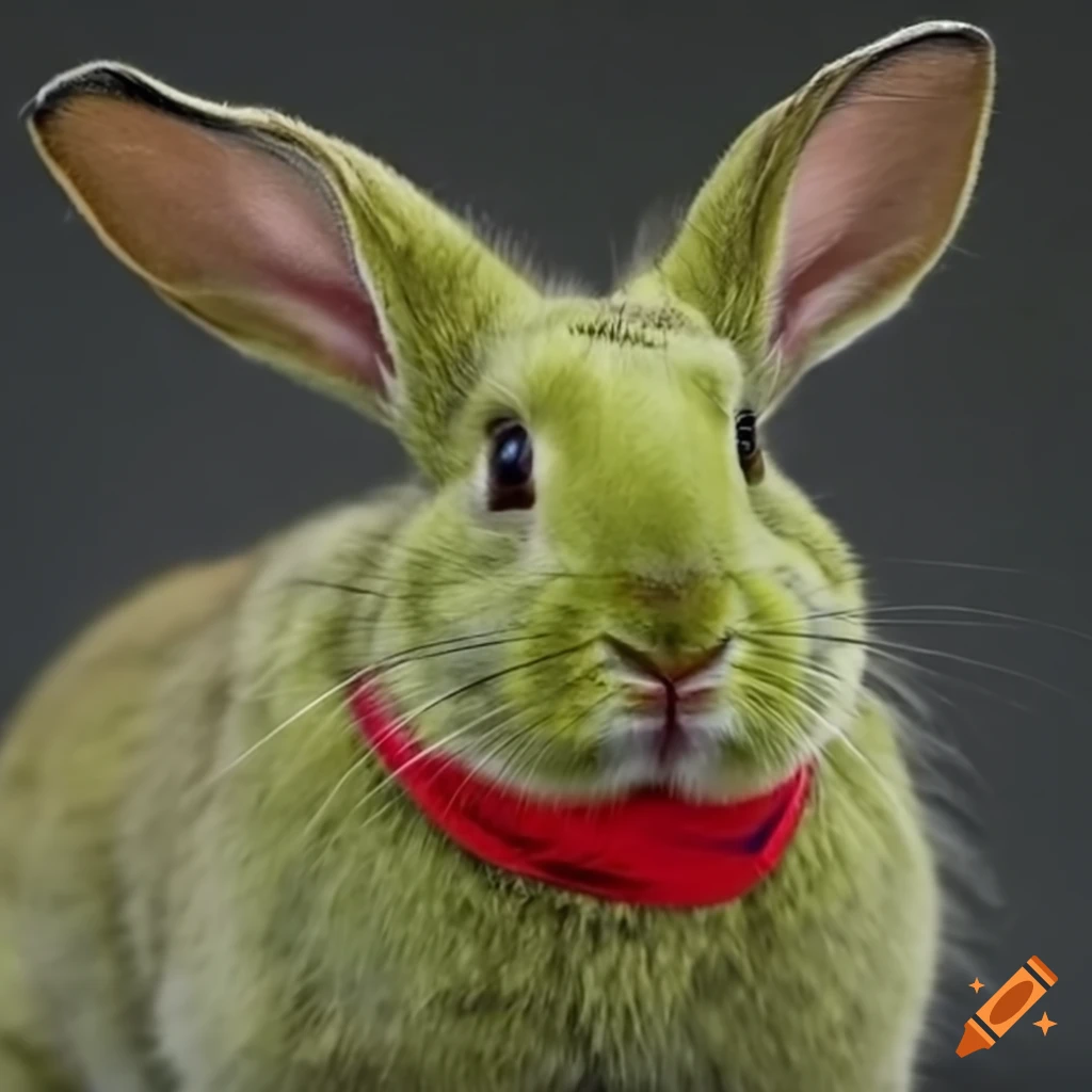 Green rabbit with red bandana around head