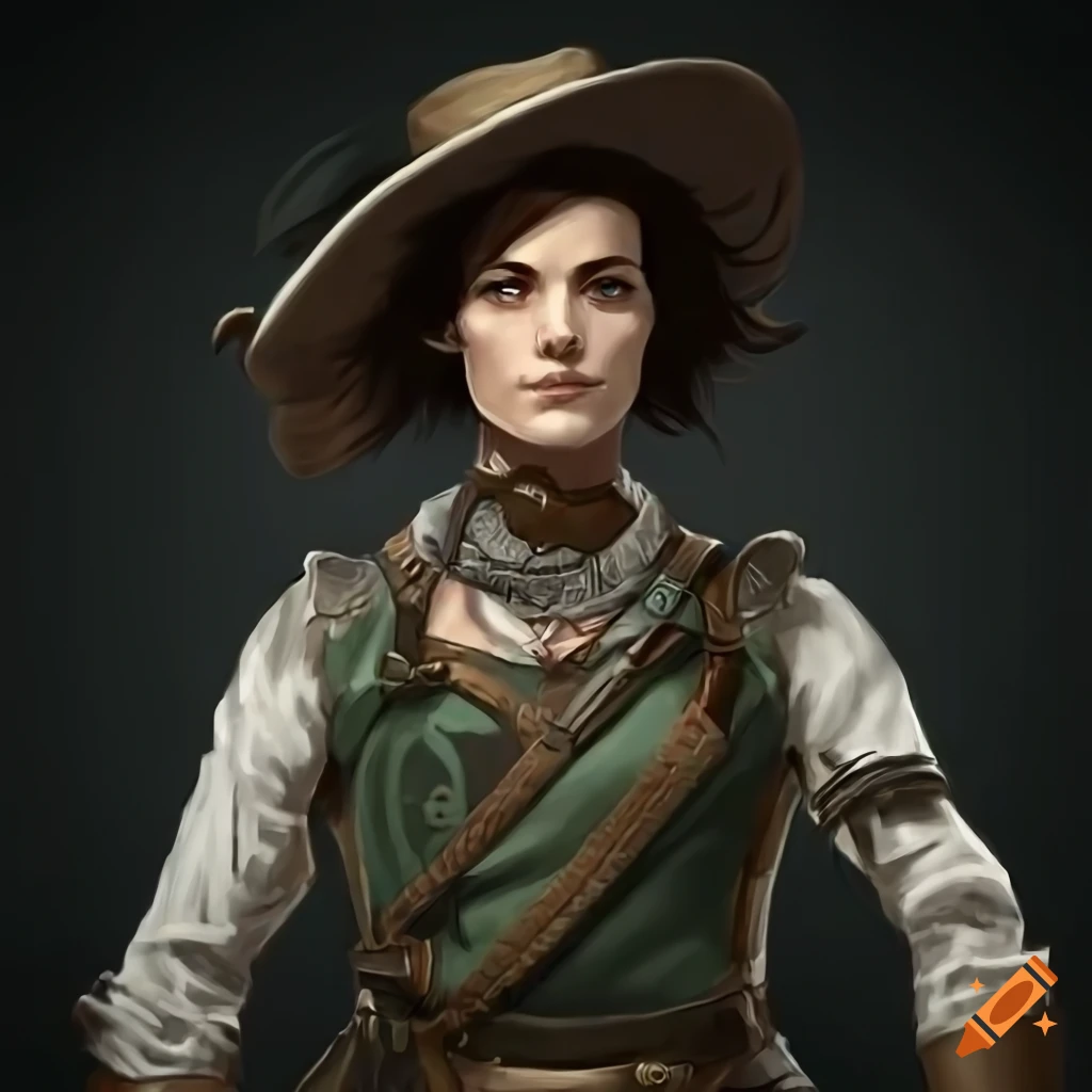 Jaimie alexander as bored dnd female ranger, musketeer hat, portrait ...