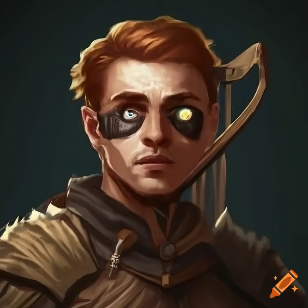 Dnd male fighter, crossbow, eye patch, portrait, 4k, high-detailed on ...