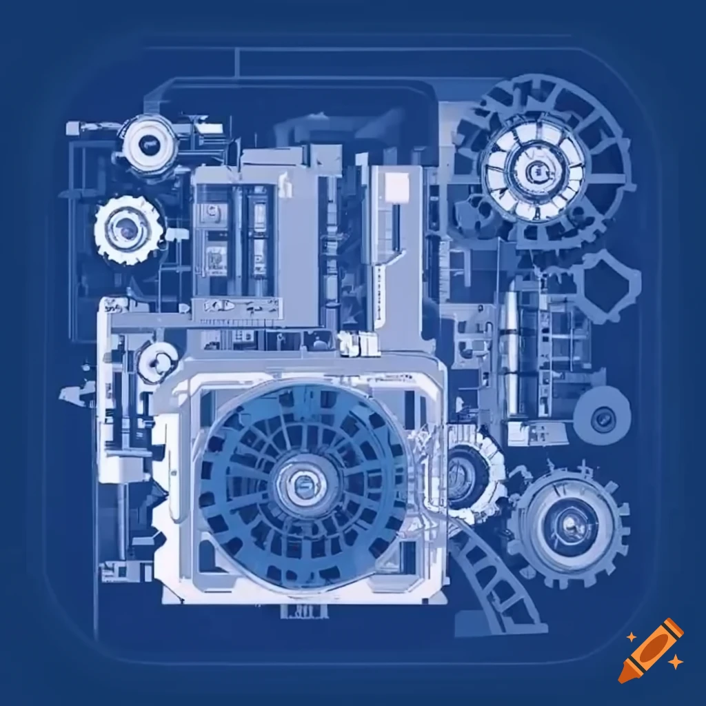 Technical blueprint of a mechanical device on Craiyon