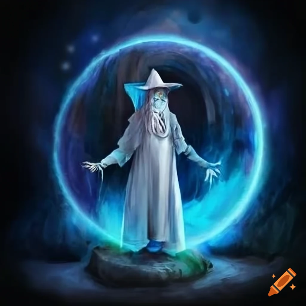 Fantasy art wizard with blue circle around him