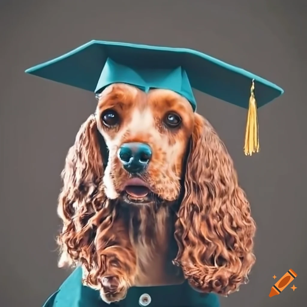 Cocker spaniel handing out certificates at graduation ceremony