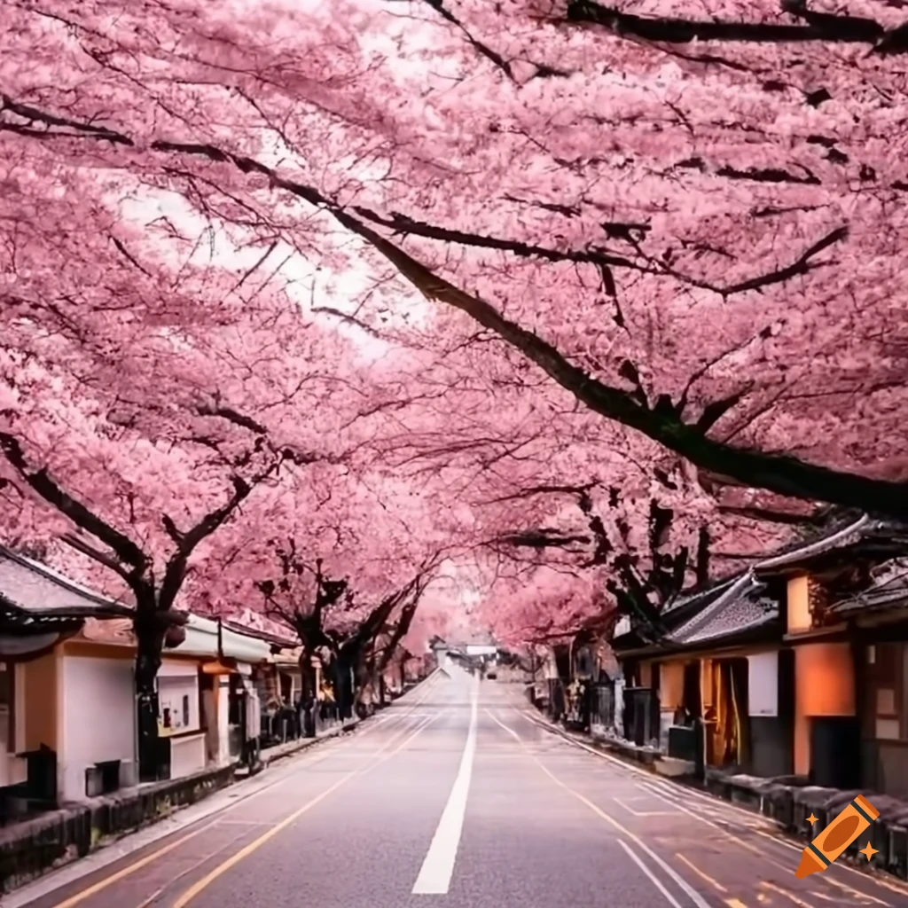 Japanese landscape city of kyoto with sakura trees on Craiyon