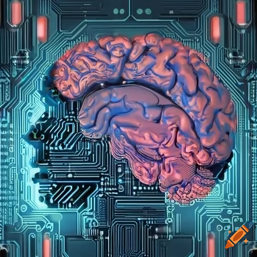 A digital brain imprinted on a pcb portraying artificial intelligence ...