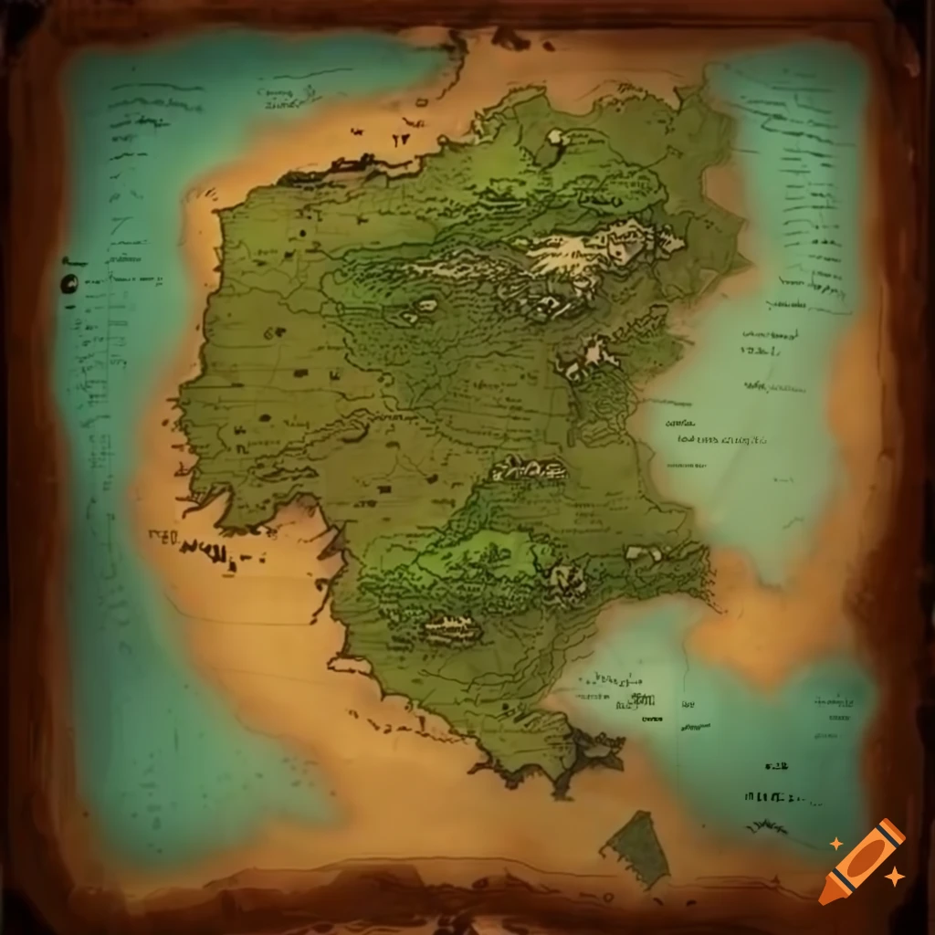 Fantasy map of a primal continent, inhabited by tribal people on Craiyon