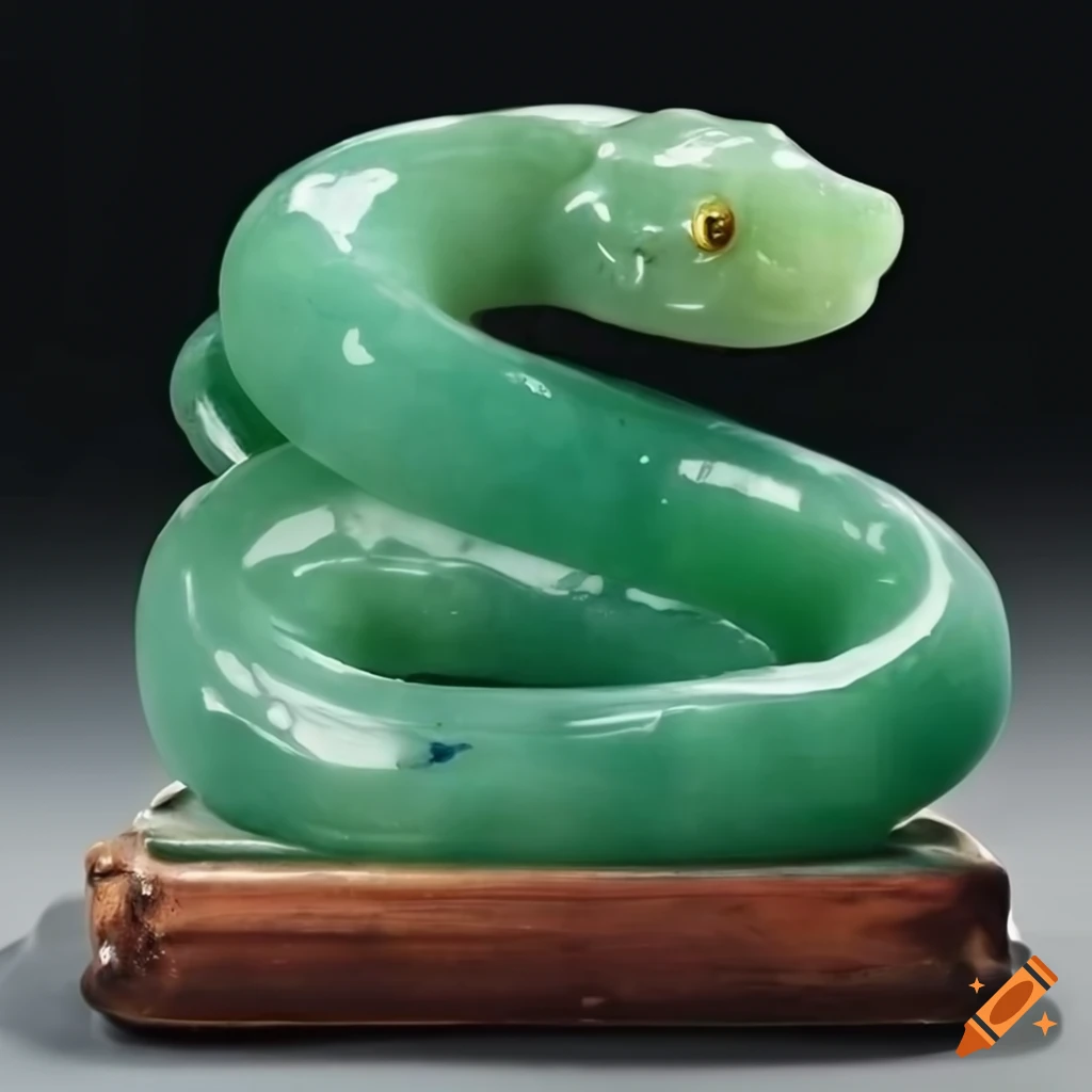 A detailed jade snake figurine on a base on Craiyon