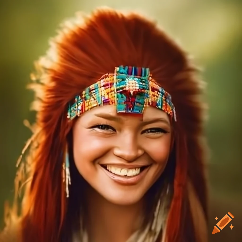 A smiling young native american woman redhead, very pretty