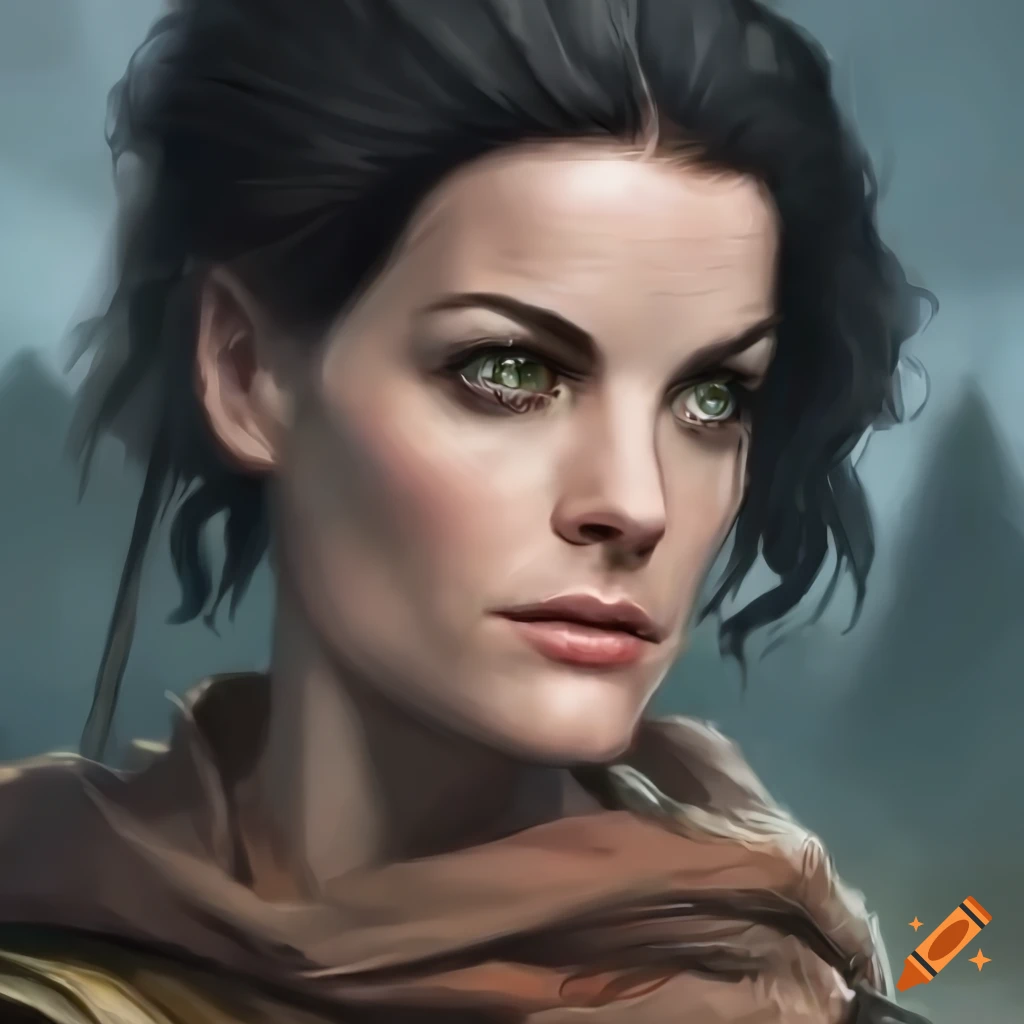 Jaimie alexander as serious dnd female ranger, poncho, bun haircut ...