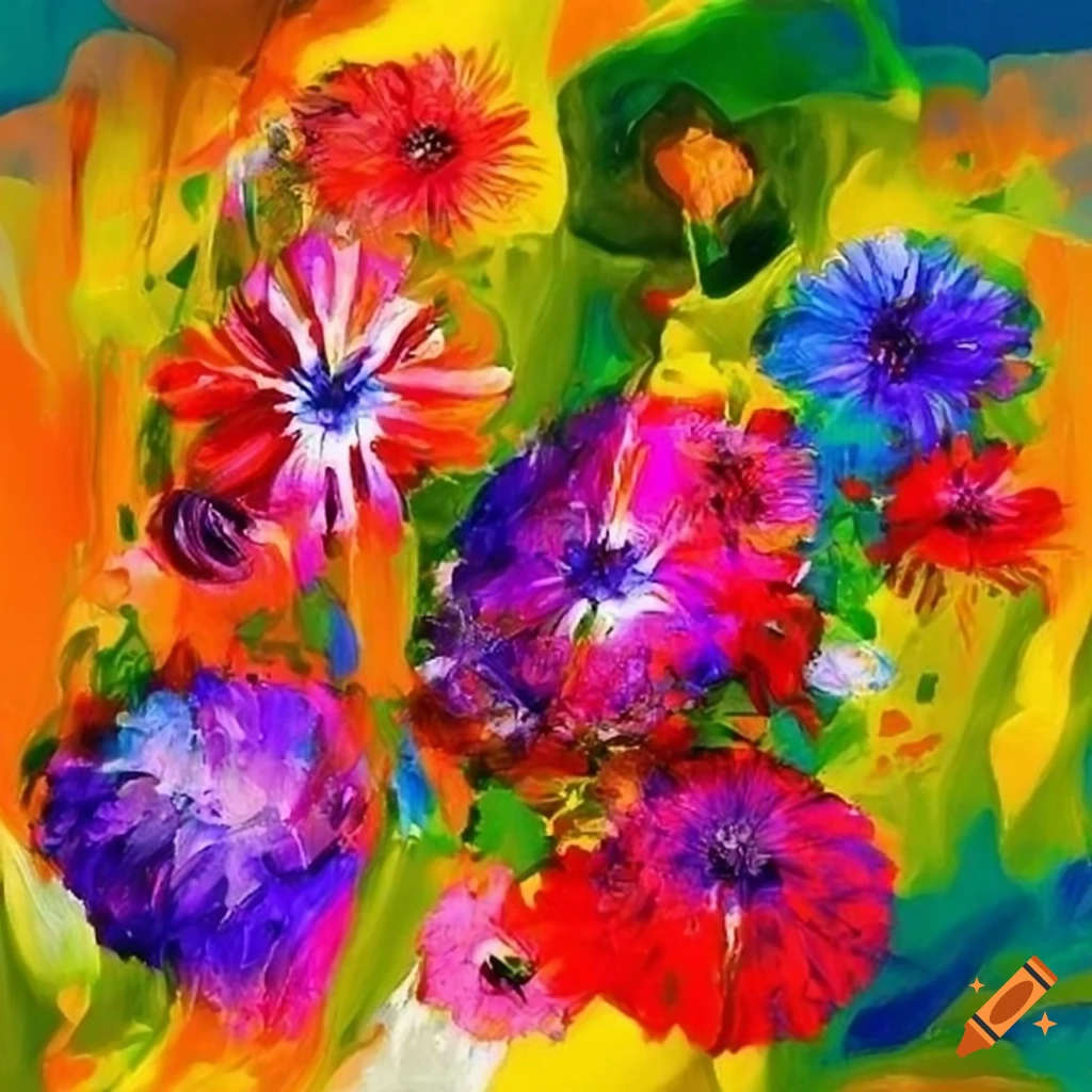 An abstract, colorful painting of wild flowers on Craiyon