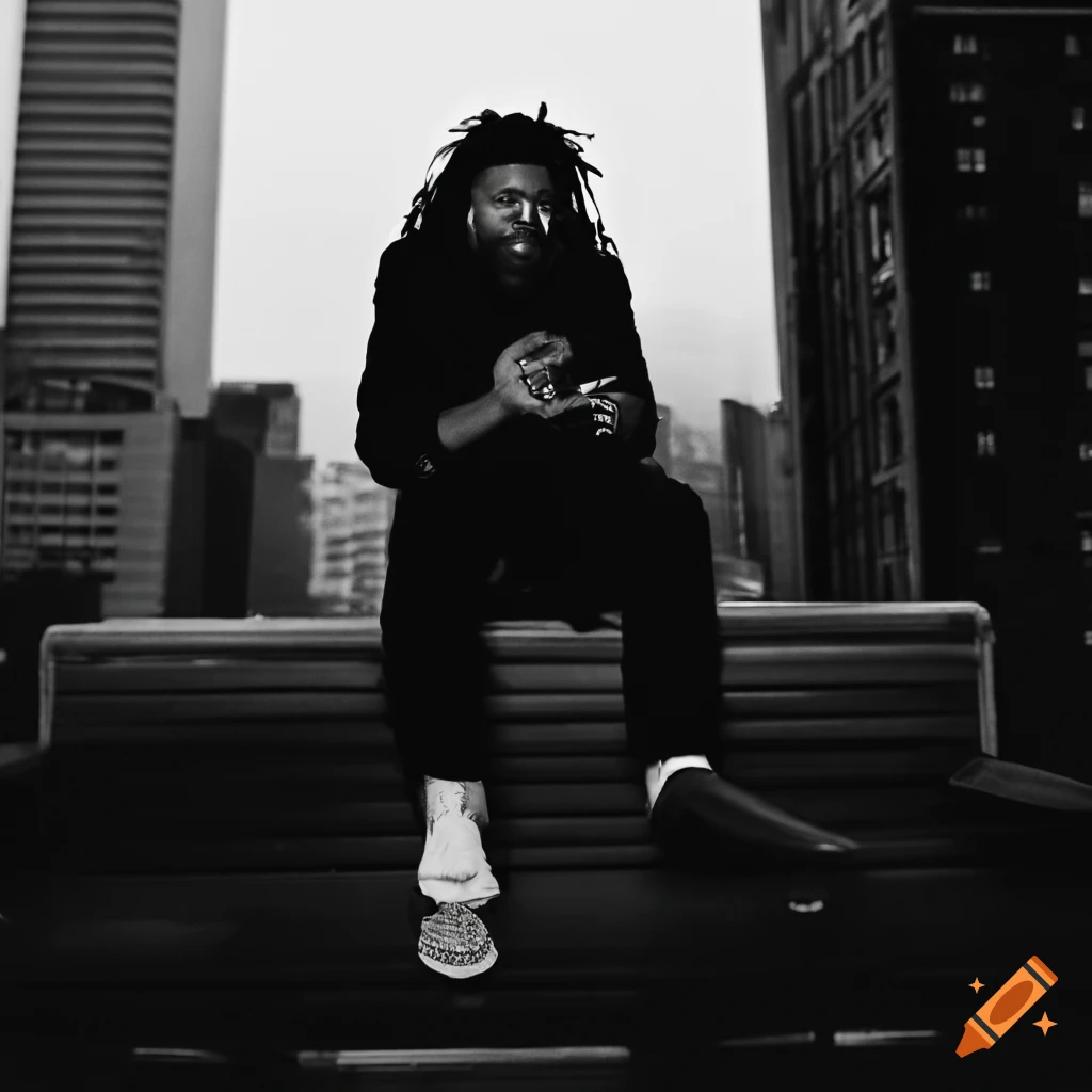 Rapper j cole on a city rooftop on Craiyon