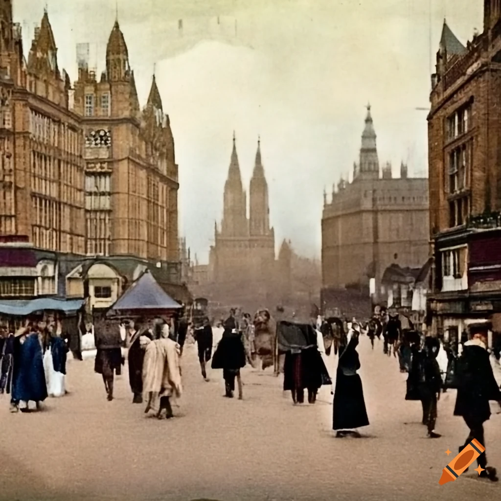 A colour Photograph of London in 1896 on the road, crowded by people ...