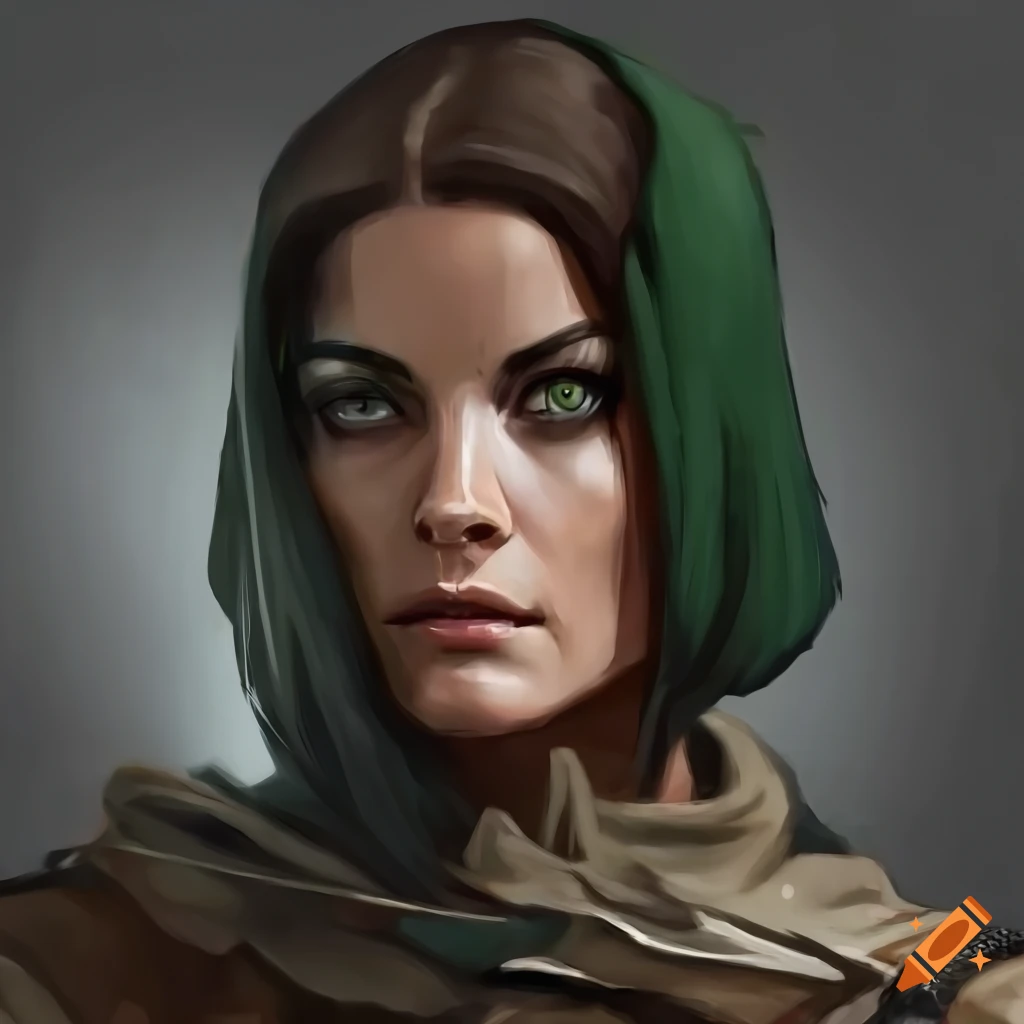 Jaimie alexander as serious dnd female ranger, poncho, hat, portrait ...