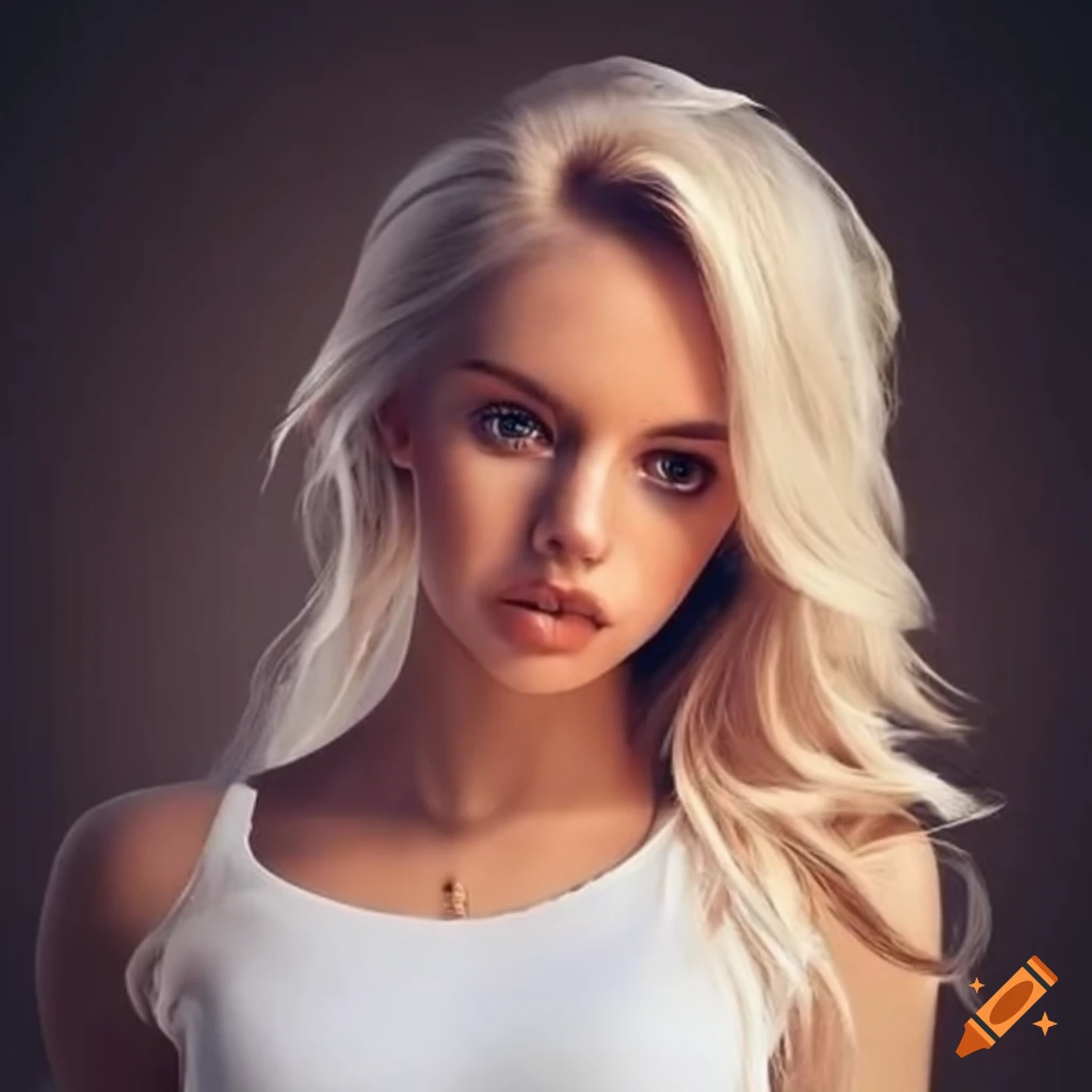 Female White Top White Jeans Blonde