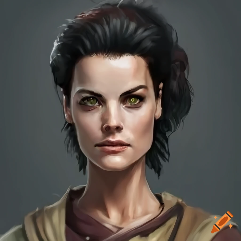 Jaimie alexander as serious dnd female ranger, poncho, bun haircut ...