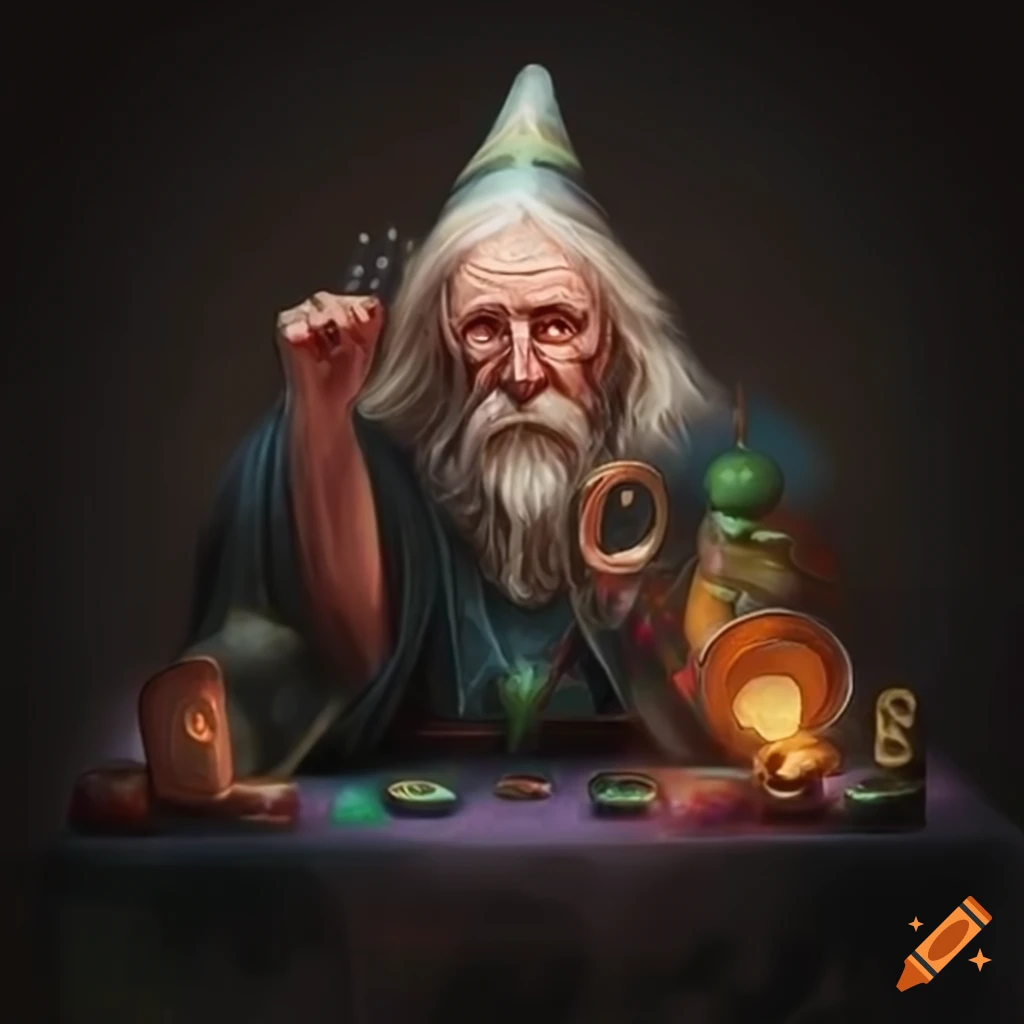 A wizard playing dices