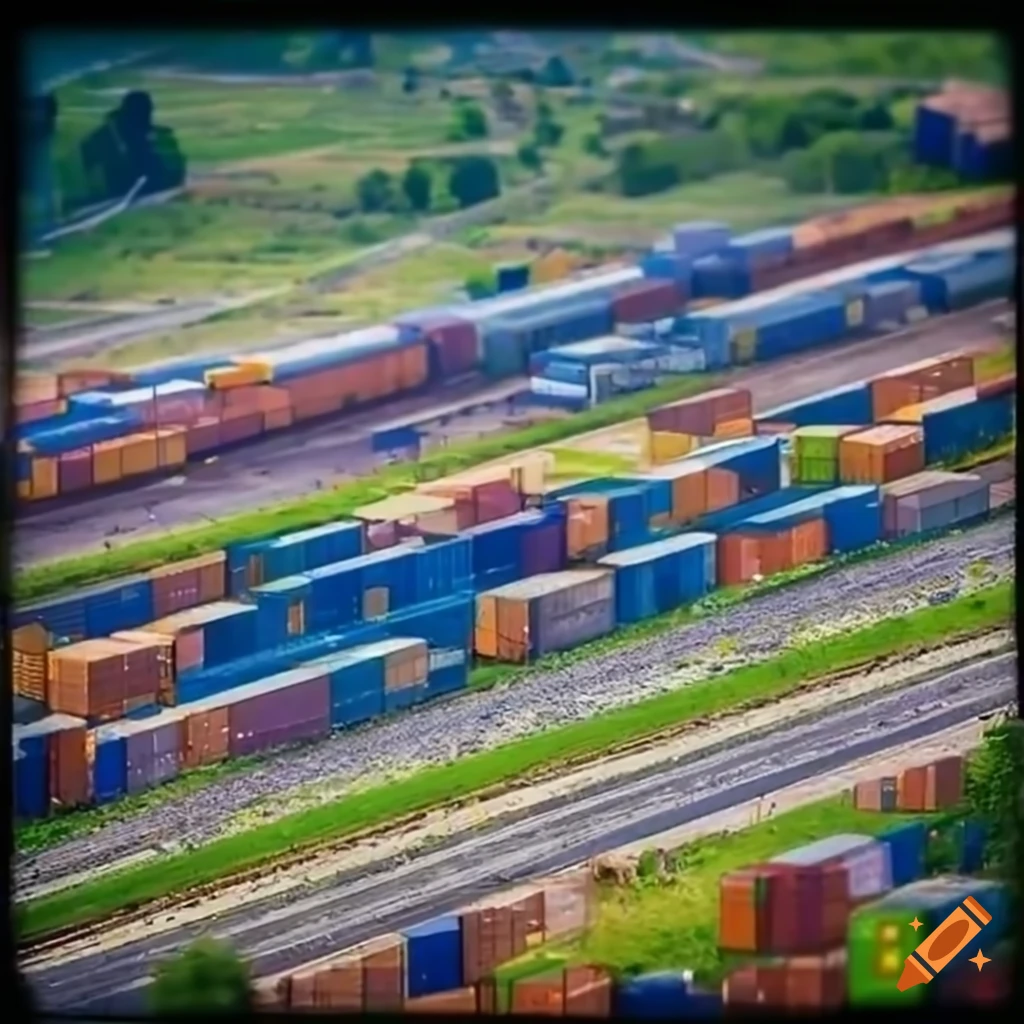 A logistic terminal with road and rail transport on Craiyon