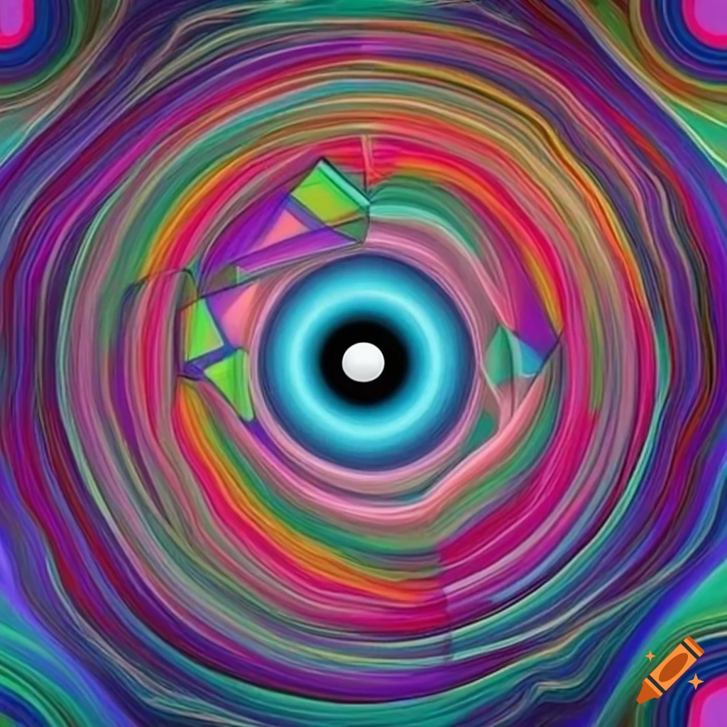 Multi-colored geometric design with a central eye on Craiyon