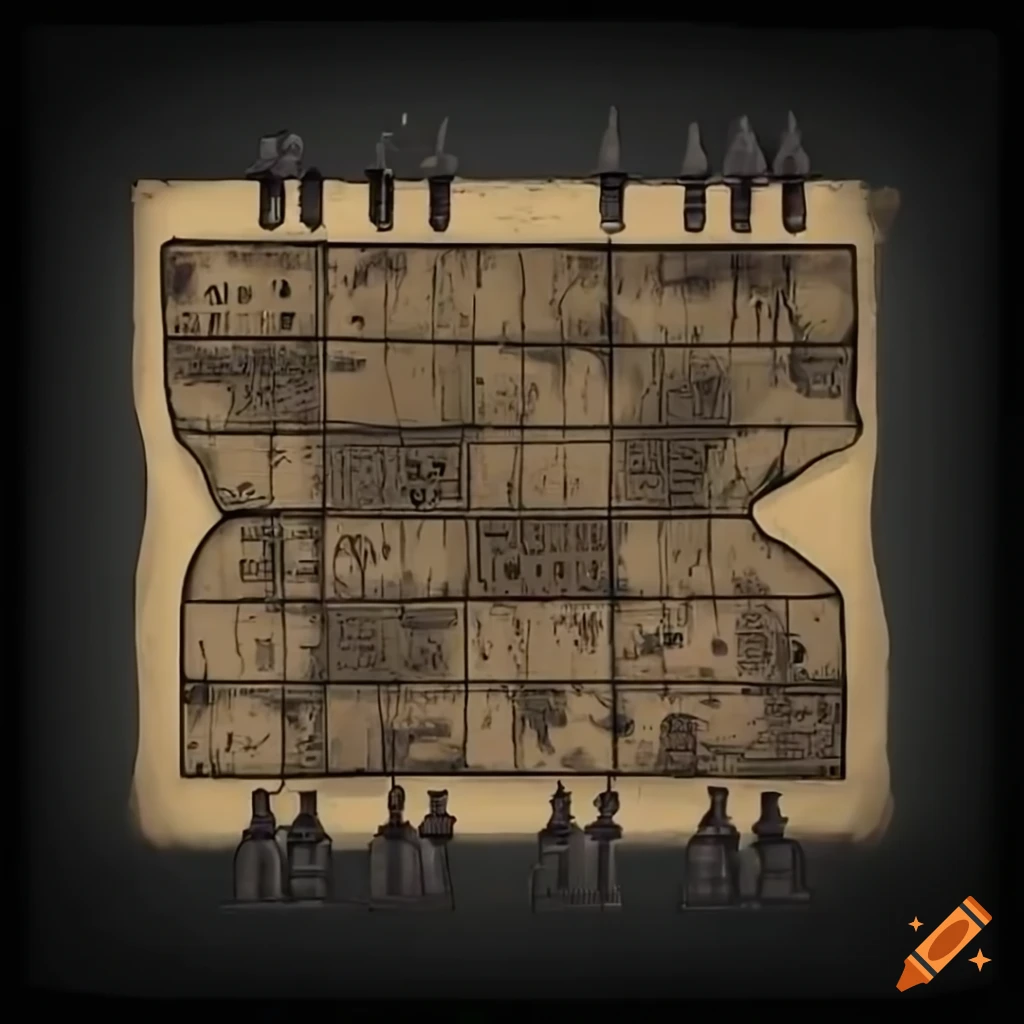 Ancient tactical style map with chess pieces in the shape of soldiers ...