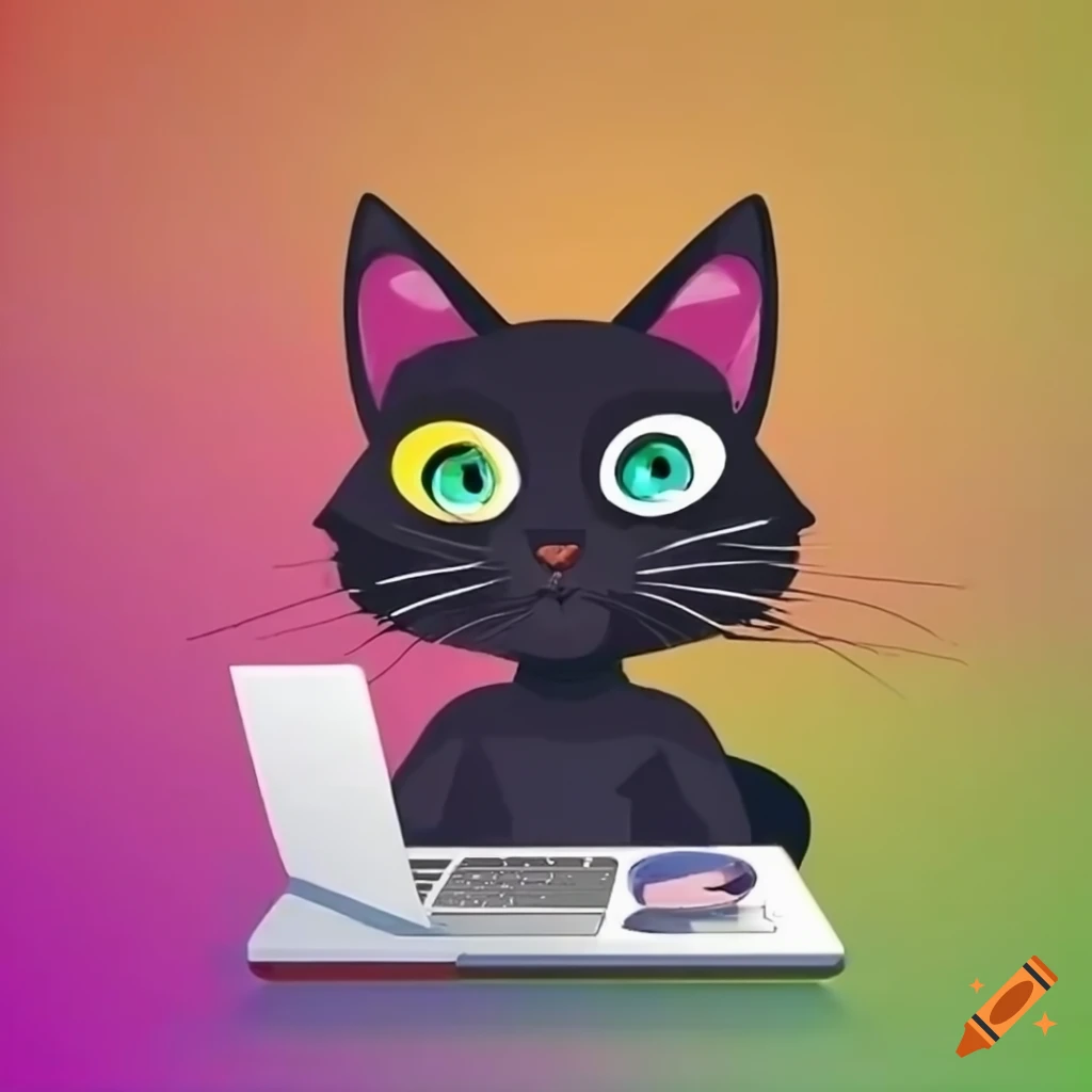 Black cat working with macbook on Craiyon