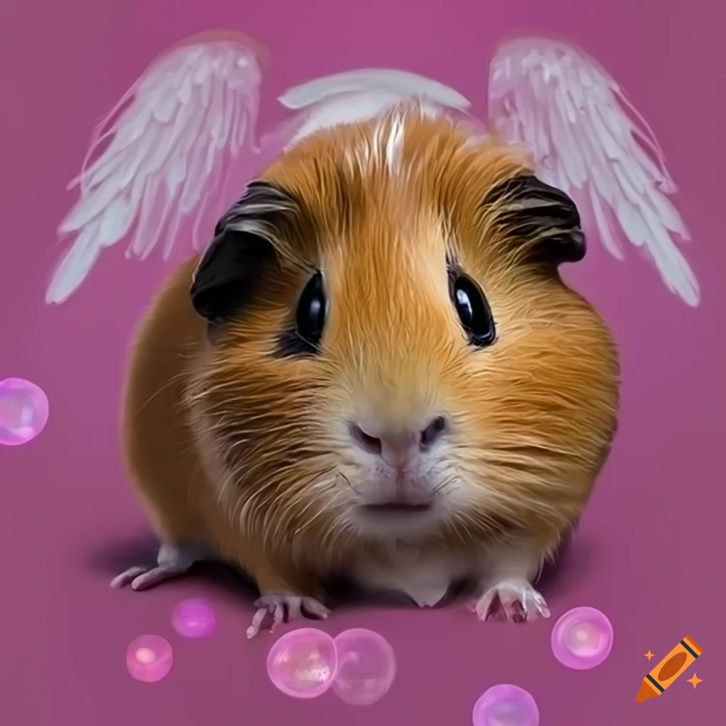 A realistic painting of a guinea pig with angel wings background with ...
