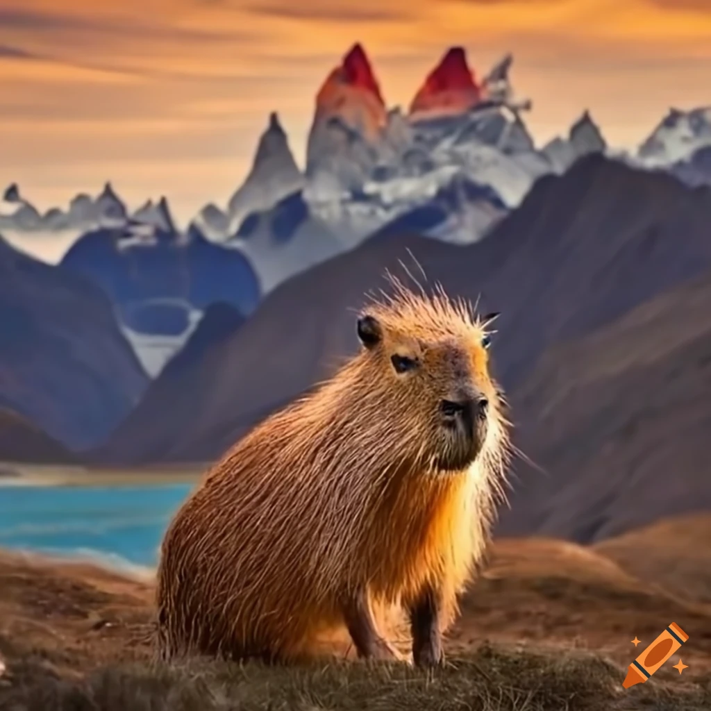 A capybara enjoying the beautiful sunset over fitz roy on Craiyon