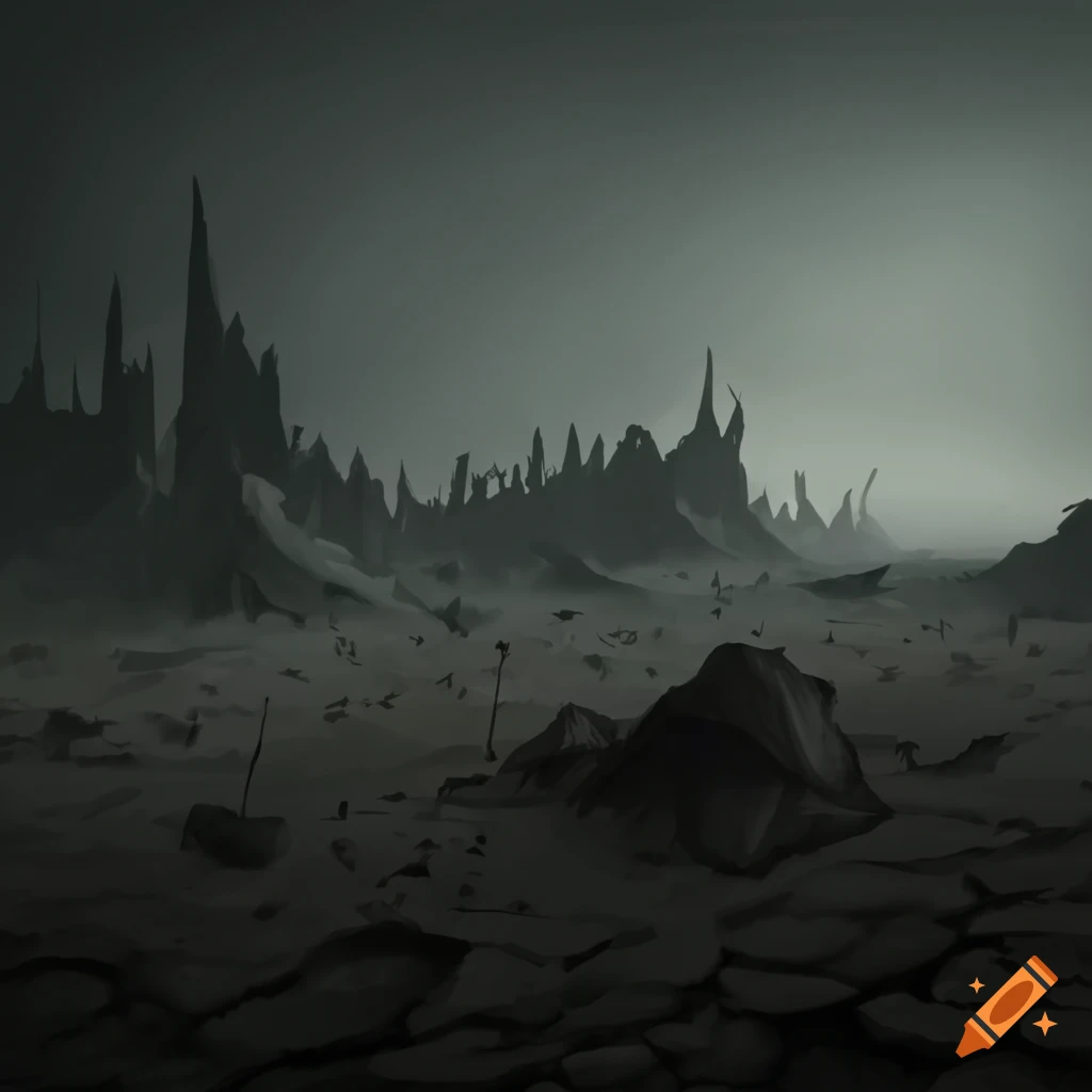 Anime Style, Landscape, Barren, Angled Spiked Terrain, Rocky, Desolate ...