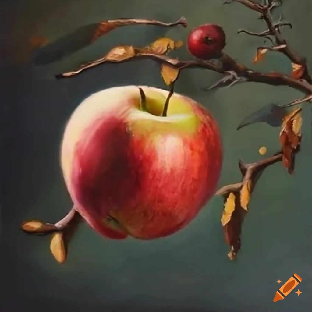 A ripe apple falling from a tree branch