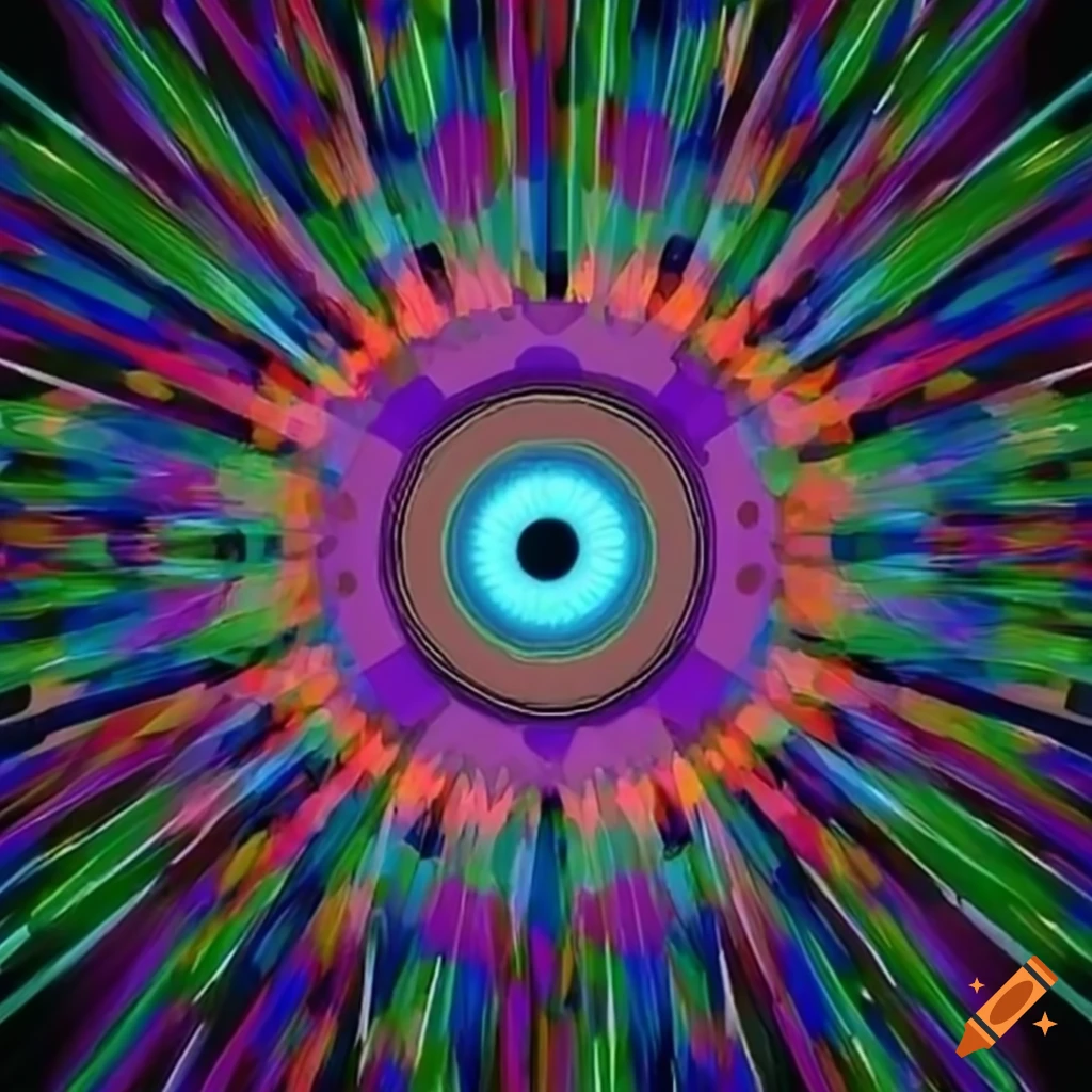 Multi-colored geometric design with a central eye